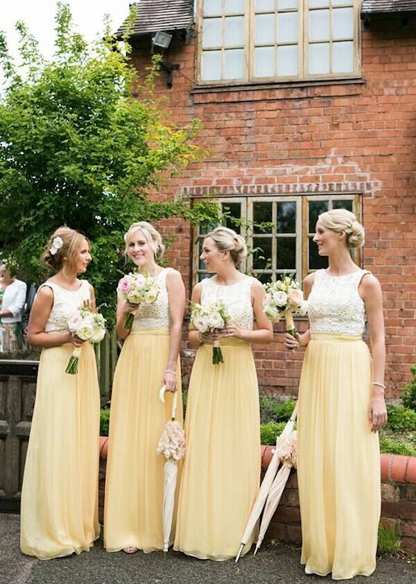 2015 Lemon Yellow Chiffon Bridesmaid Dresses Custom Made Wedding Party