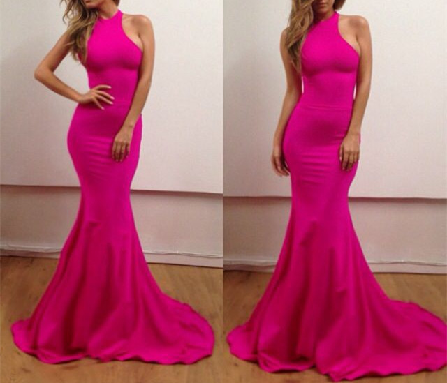High Neck Mermaid Formal Evening Dresses Long Evening Gown Sexy Prom
